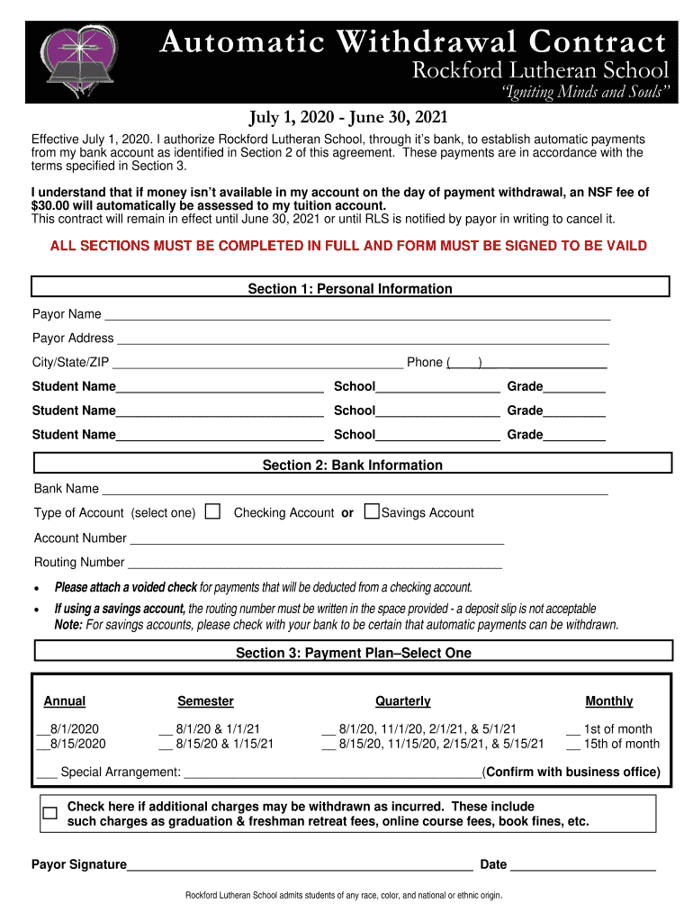 Fillable Online 2020-2021 Automatic Withdrawal Form Fax Email Print ...