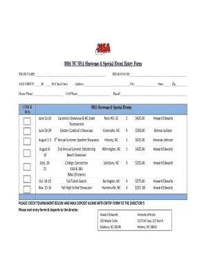 Fillable Online 2014 NC NSA Showcase & Special Event Entry Form Fax ...