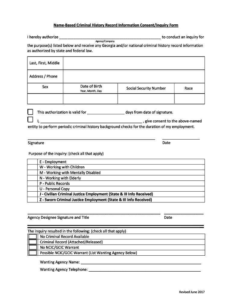 Fillable Online Name-Based Criminal History Record Information Consent ...
