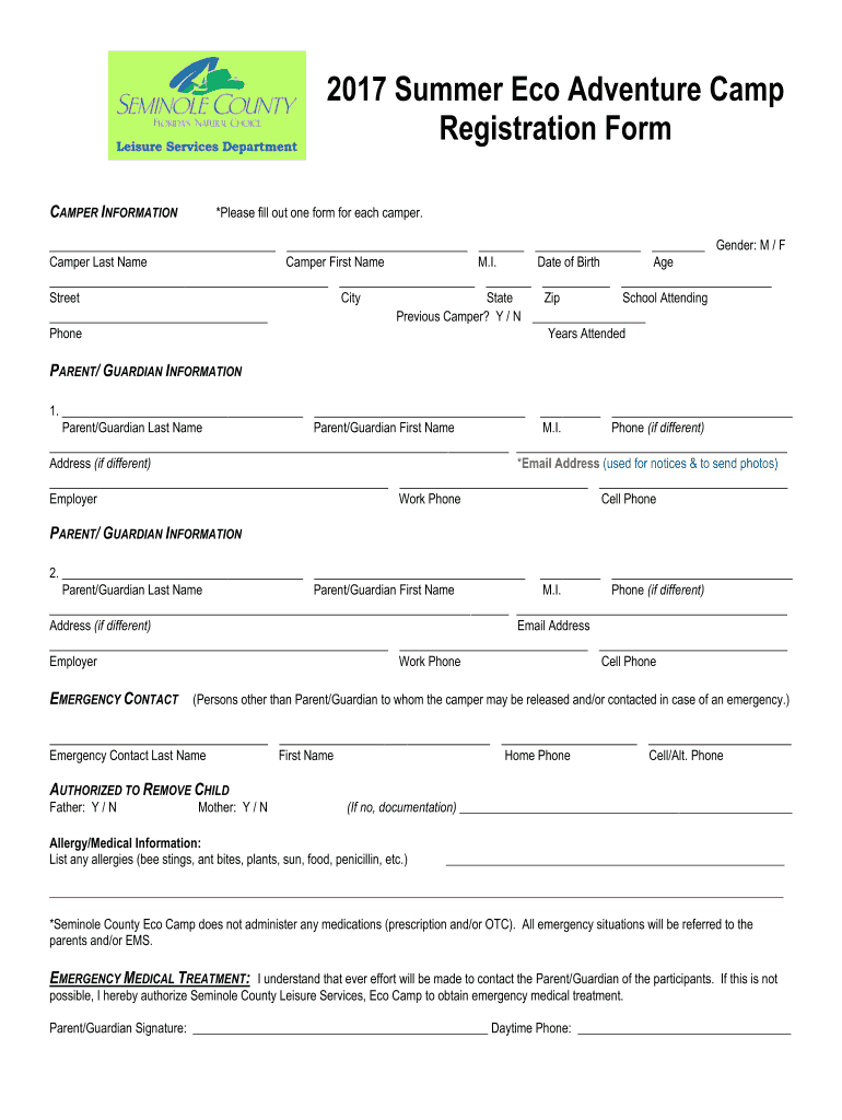 Fillable Online Camper Health History Form - American Camp Association ...