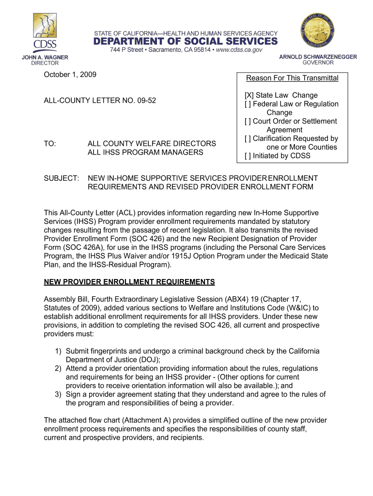 Fillable Online cdss ca ALL-COUNTY LETTER NO. 09-52. NEW IN-HOME ...