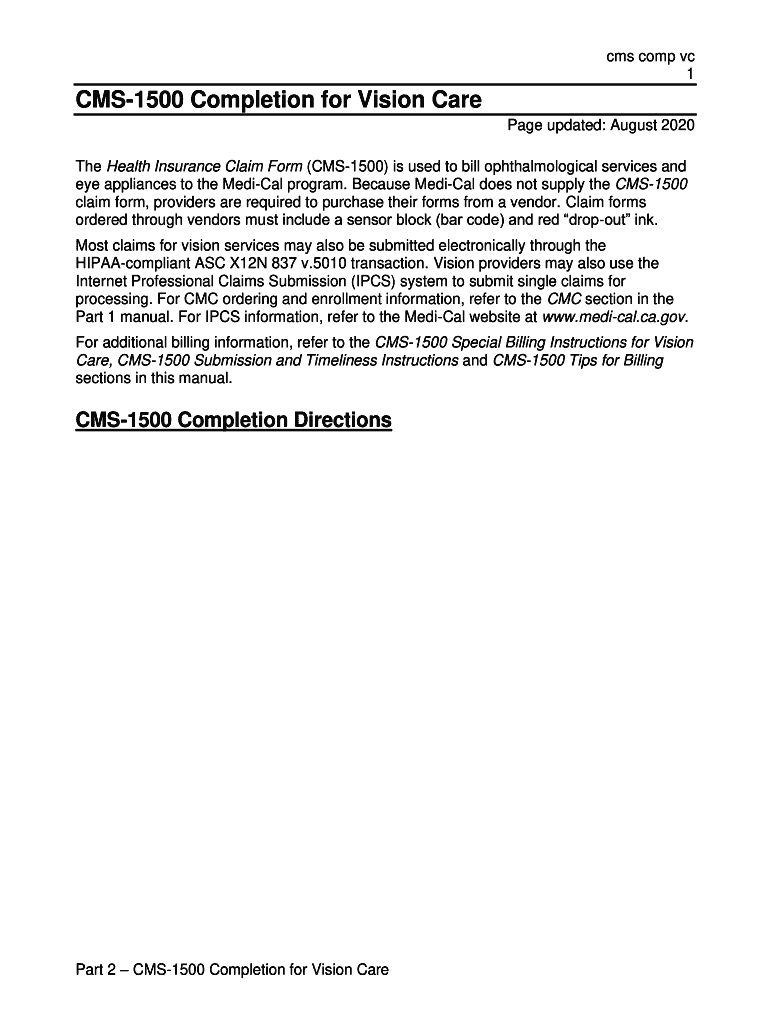 Fillable Online filesaccepttest medi-cal ca CMS-1500 Completion for ...