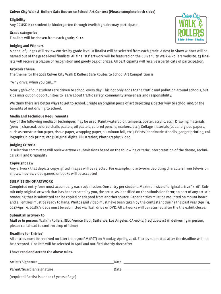 Fillable Online Culver City Walk & Rollers Safe Routes to School Art ...