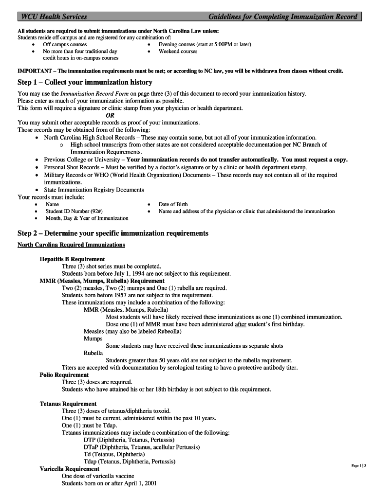 Fillable Online www3 wcu WCU Health Services Guidelines for Completing ...