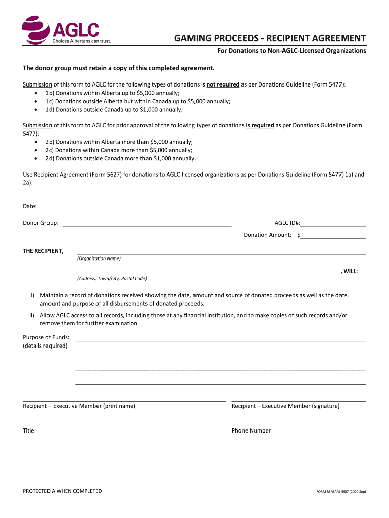 Canada AGLC RSGAM 5507 Form - Fill Online, Printable, Fillable, Blank ...