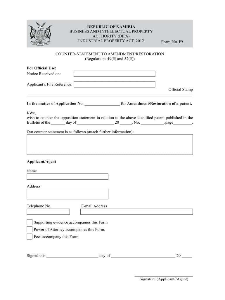 Fillable Online Namibia: Industrial Property Regulations (Regulations ...
