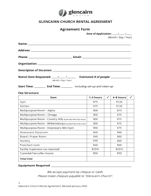 Fillable Online GLENCAIRN CHURCH RENTAL AGREEMENT Fax Email Print ...