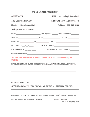 Fillable Online Retiree Activities Office Volunteer Application Fax ...