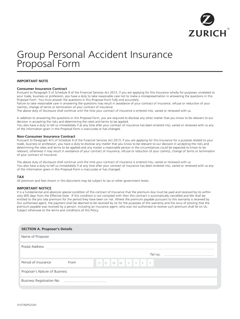 Fillable Online auto plus personal accident insurance proposal form ...