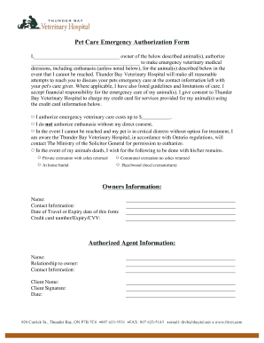 Fillable Online Pet Care Emergency Authorization Form - New Frontier ...