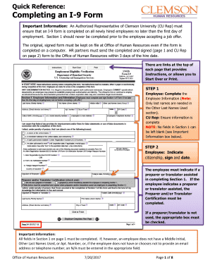 Fillable Online people cs clemson Quick Reference: Completing an I-9 ...
