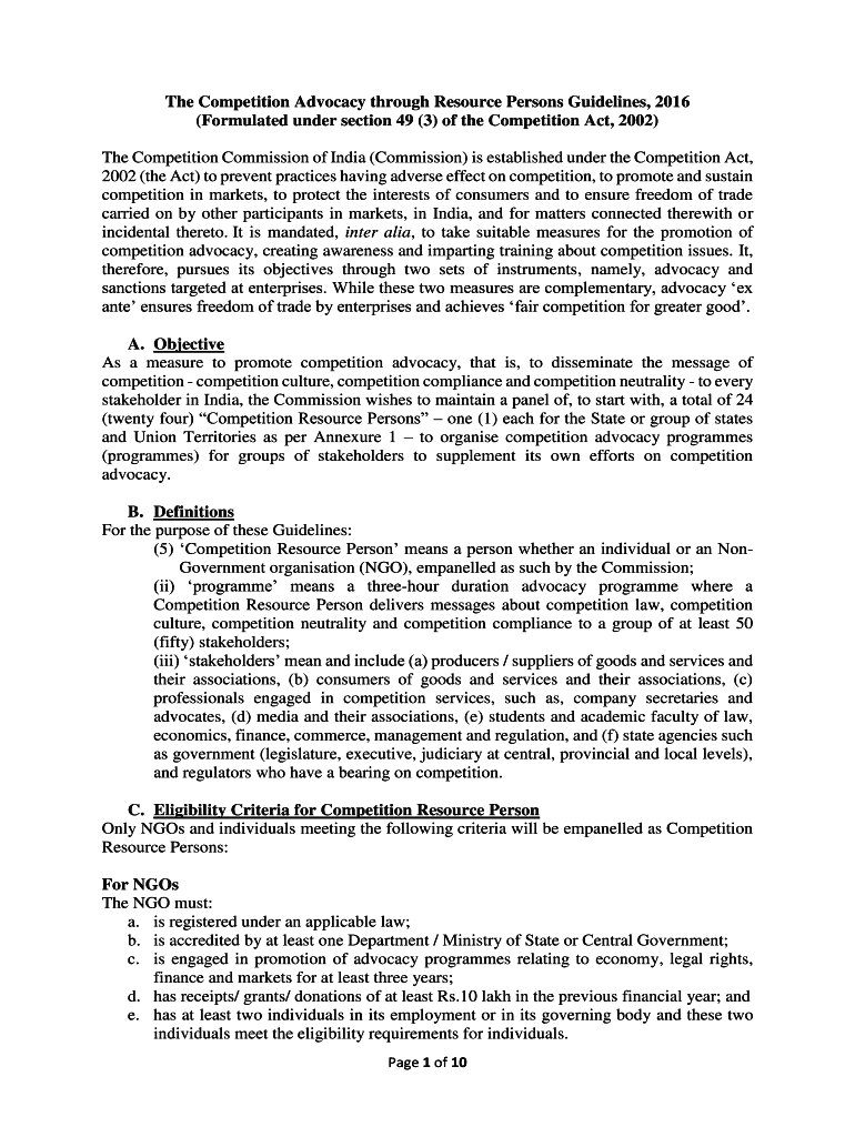 Fillable Online The Competition Advocacy through Resource Persons ...