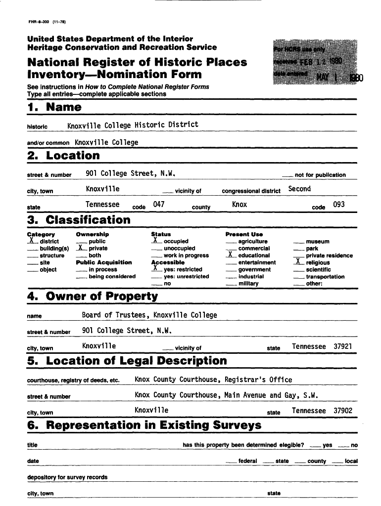 Fillable Online PDF National Register of Historic Places Inventory Nomination Form 1 ... Fax ...