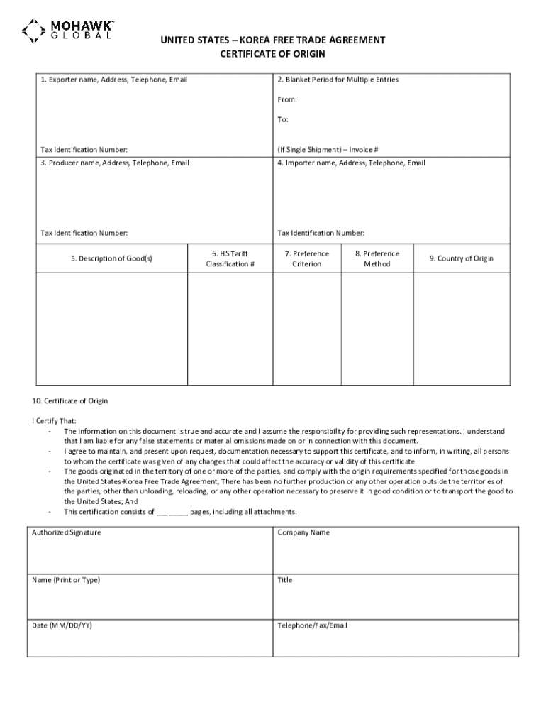 Korea agreement certificate origin: Fill out & sign online | DocHub