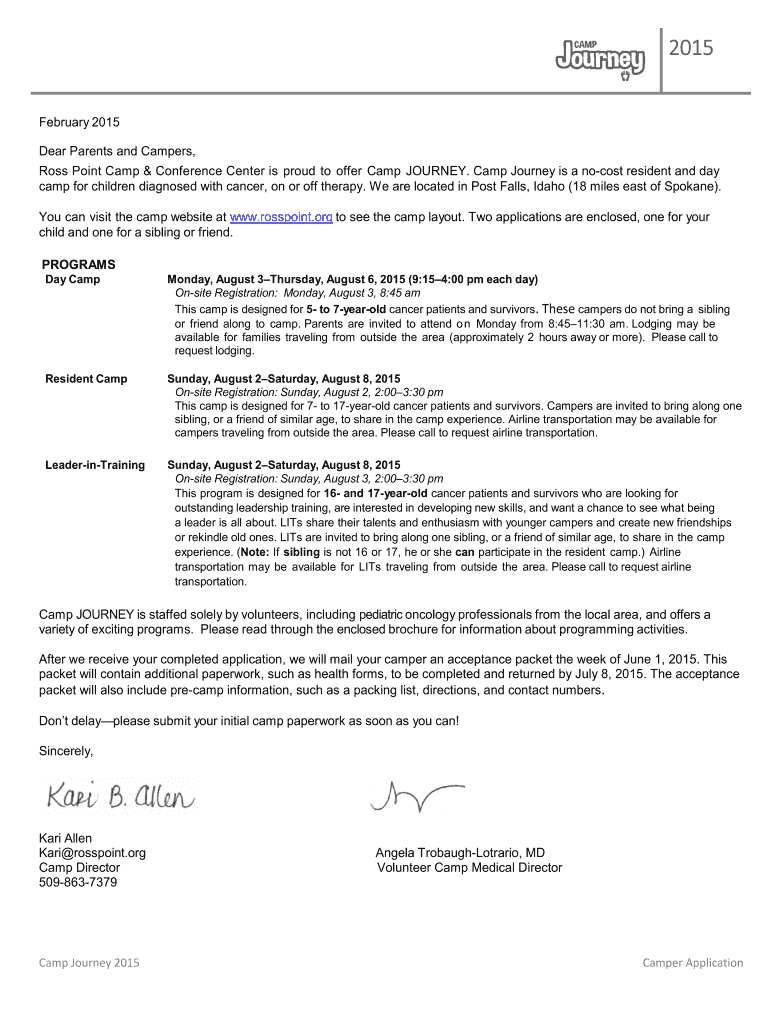 Fillable Online Ross Point Camp & Conference Center is proud to offer ...