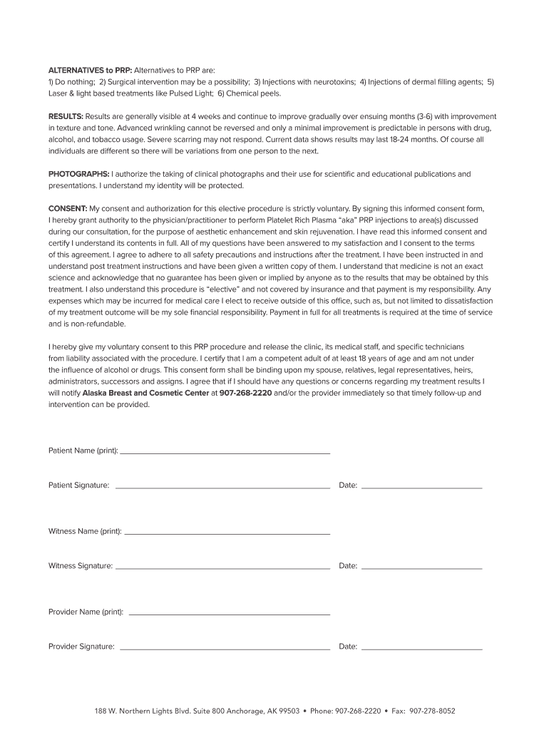 Fillable Online PLATELET RICH PLASMA (PRP) Informed Consent Fax Email ...