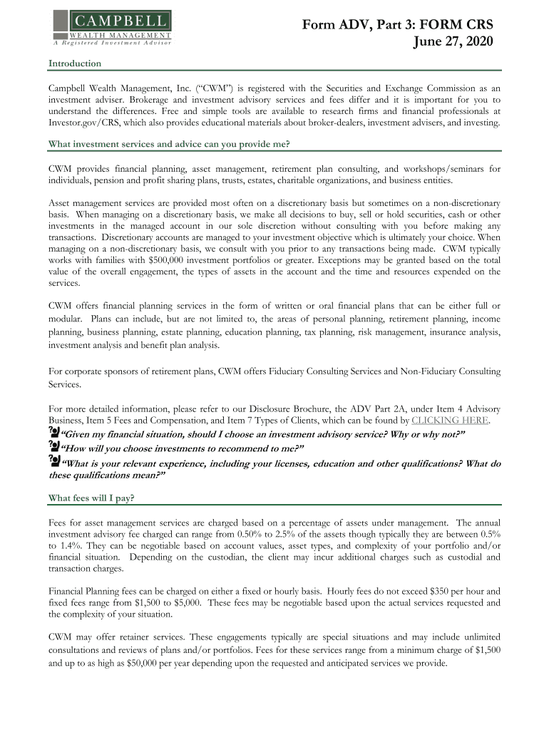 Fillable Online 20200627 CWM Form CRS - FINAL.docx Fax Email Print ...