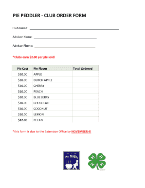Pie Peddler Order Form - Fill Online, Printable, Fillable, Blank ...