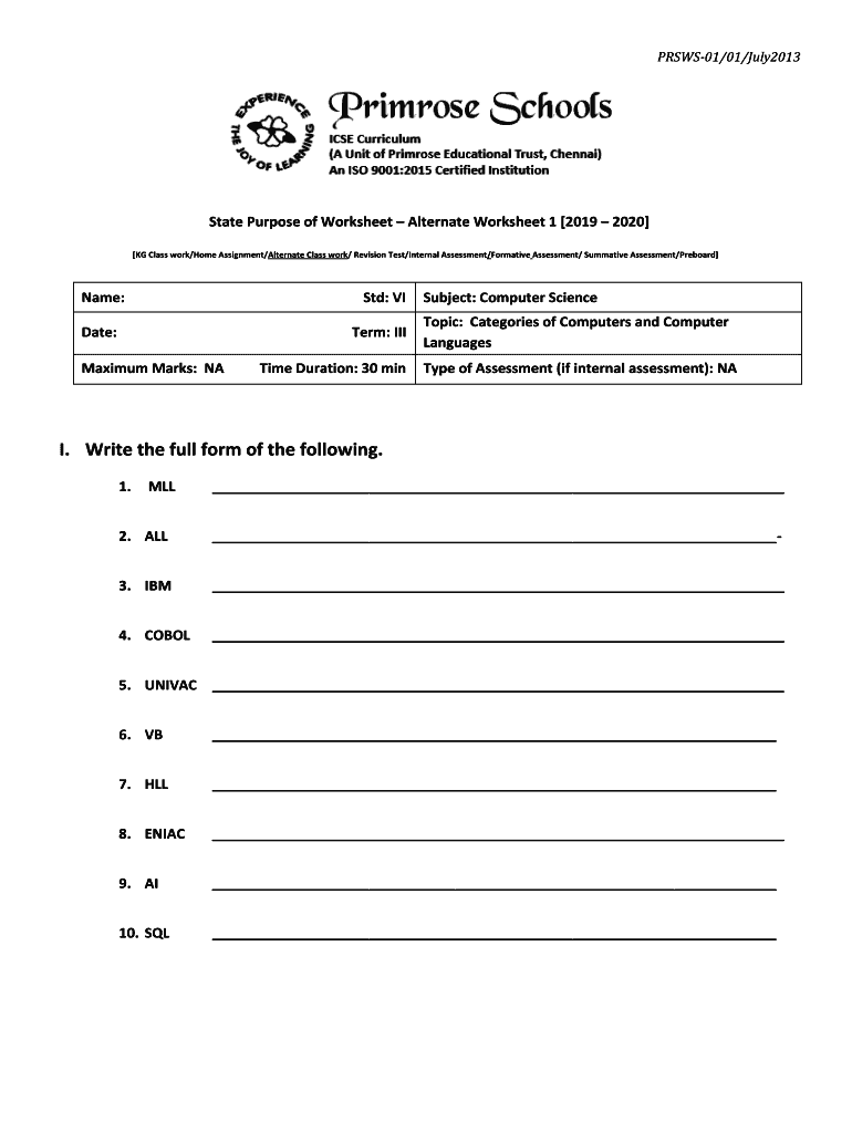 Fillable Online I. Write the full form of the following. Fax Email ...