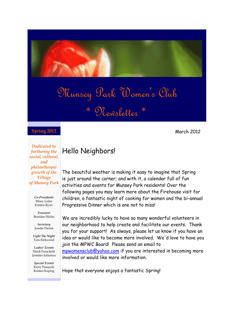 Fillable Online Munsey Park Women's Club * Newsletter Fax Email Print ...