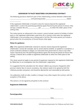 Fillable Online ADDENDUM TO PACEY REGISTERED CHILDMINDING CONTRACT Fax ...