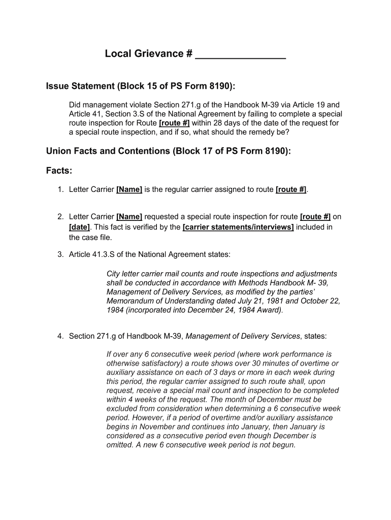 Fillable Online Article 19 - Special Route Inspection - Adjustment Not ...