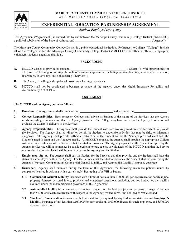 Fillable Online Experiential Education Partnership Agreement. Student ...