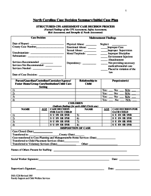 Fillable Online NC Case Decision Summary/Initial Case Plan Fax Email ...