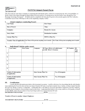 Fillable Online Escort Privileges Request Form - Port Authority of New ...