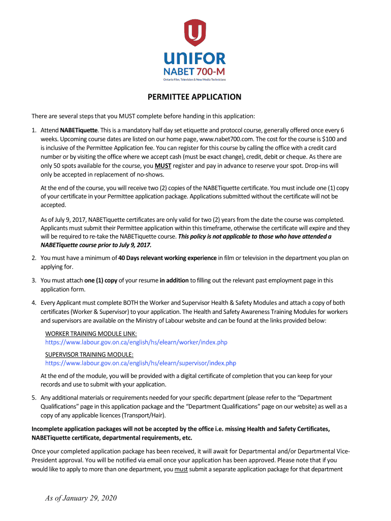 Fillable Online APPLICATION FOR PERMITTEE STATUS - January 30, 2020 Fax ...