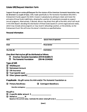 Fillable Online Estate Gift/Bequest Intention Form Fax Email Print ...
