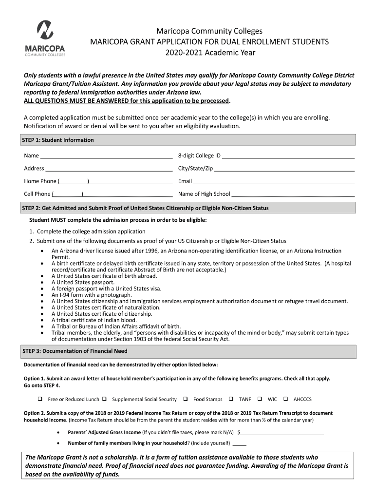 Fillable Online Maricopa Grant Application For Dual Enrollment Students - Fill ... Fax Email ...