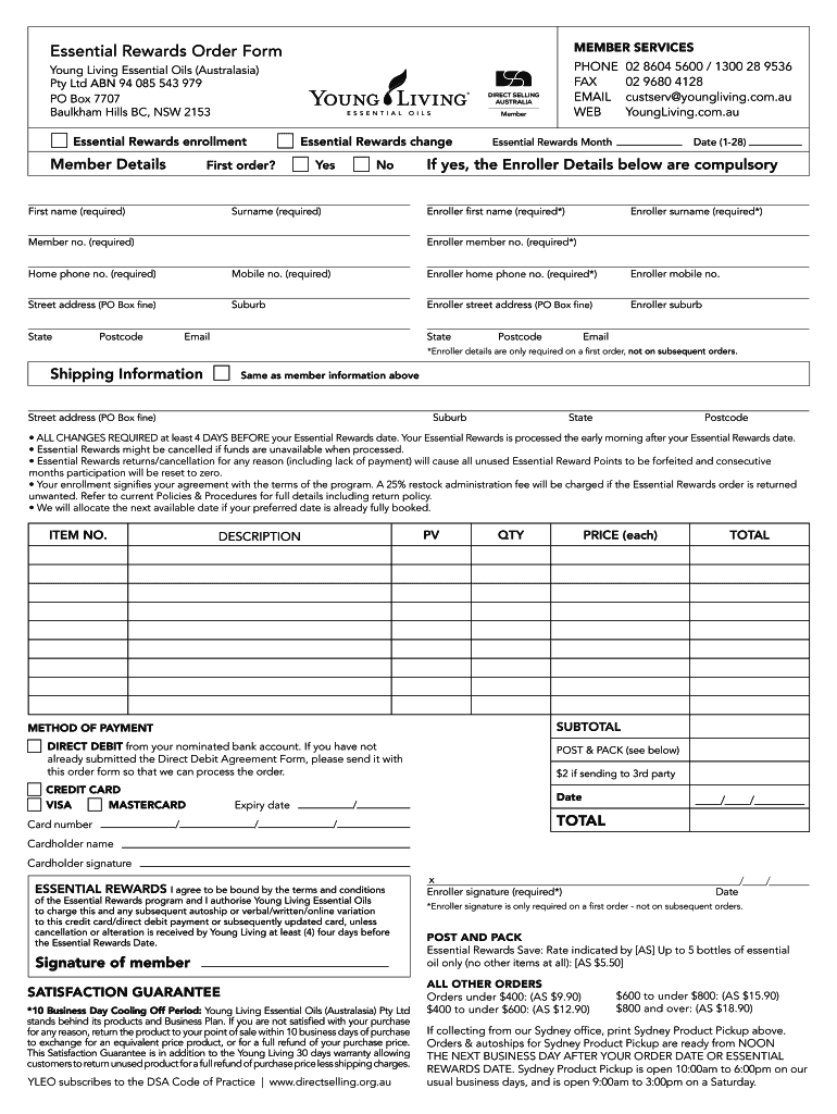 Fillable Online Standard Order Form - Young Living Essential Oils Fax ...