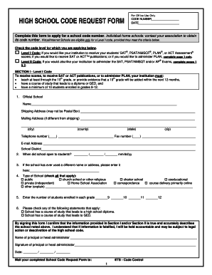 Fillable Online HIGH SCHOOL CODE REQUEST FORM Fax Email Print - pdfFiller