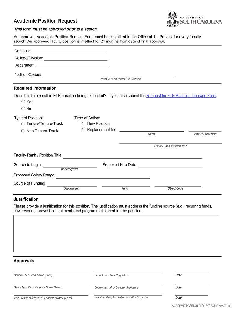 Fillable Online Academic Position Request/FTE Form Fax Email Print ...