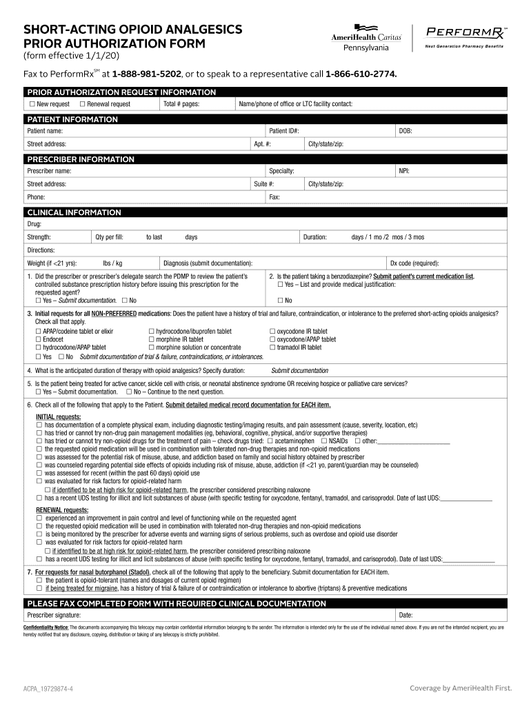 Fillable Online Analgesics, Opioid Short-Acting Prior Authorization ...