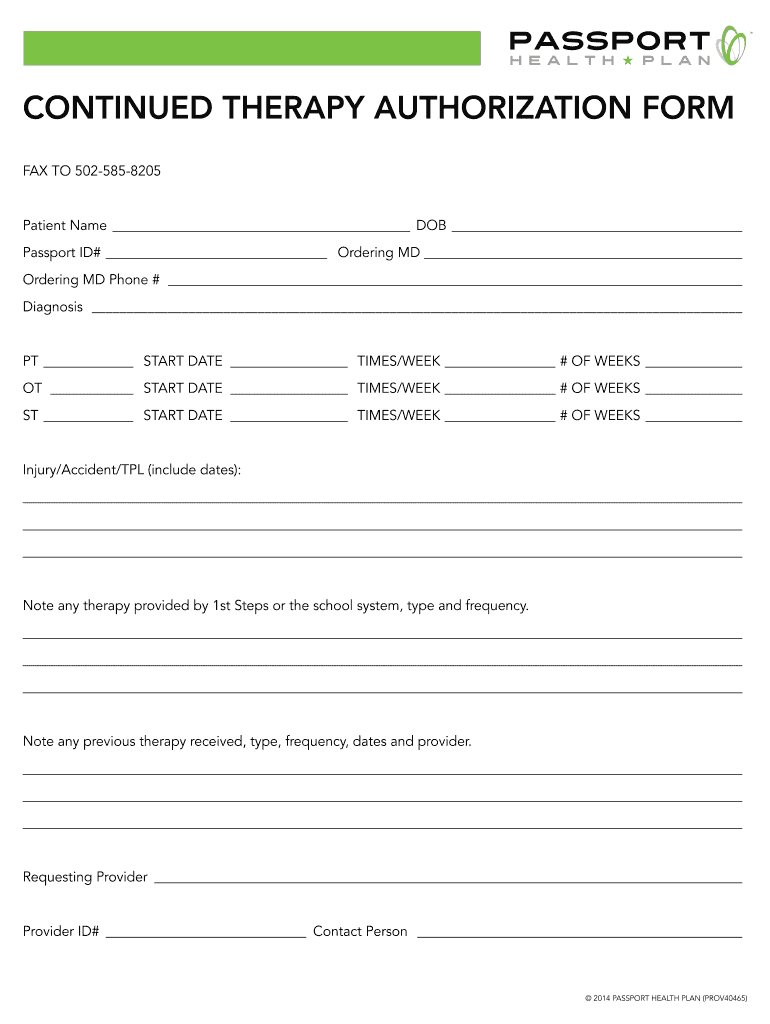 Fillable Online CONTINUED THERAPY AUTHORIZATION FORM. CONTINUED THERAPY ...