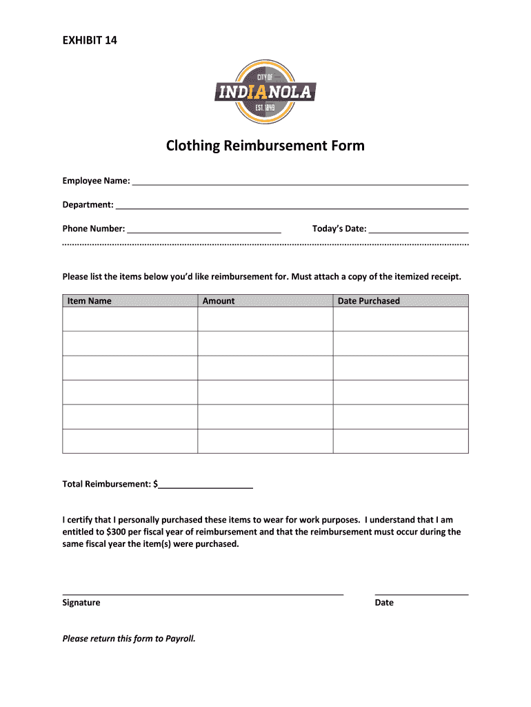Fillable Online Clothing Reimbursement Form Fax Email Print - pdfFiller