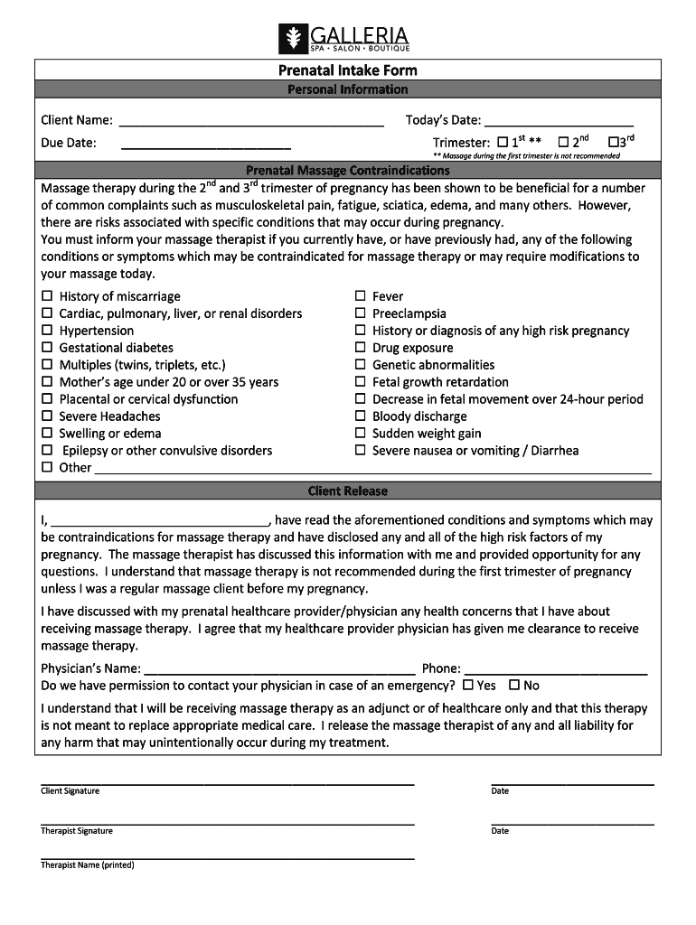 Fillable Online Prenatal Intake Form Fax Email Print - pdfFiller
