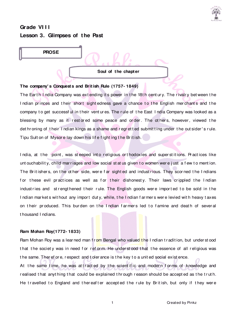 Glimpses Of The Past Class 8 Summary - Fill and Sign Printable Template ...