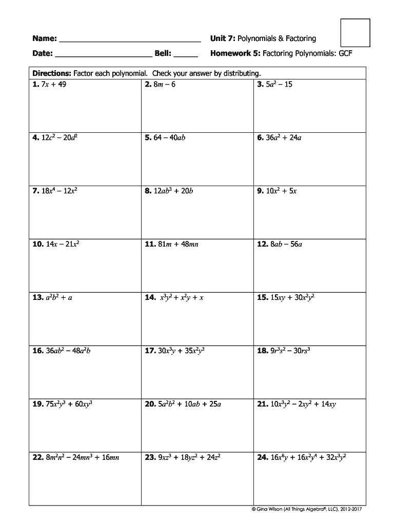 Unit 7 Polynomials And Factoring Homework 5 Answer Key - Fill Online ...