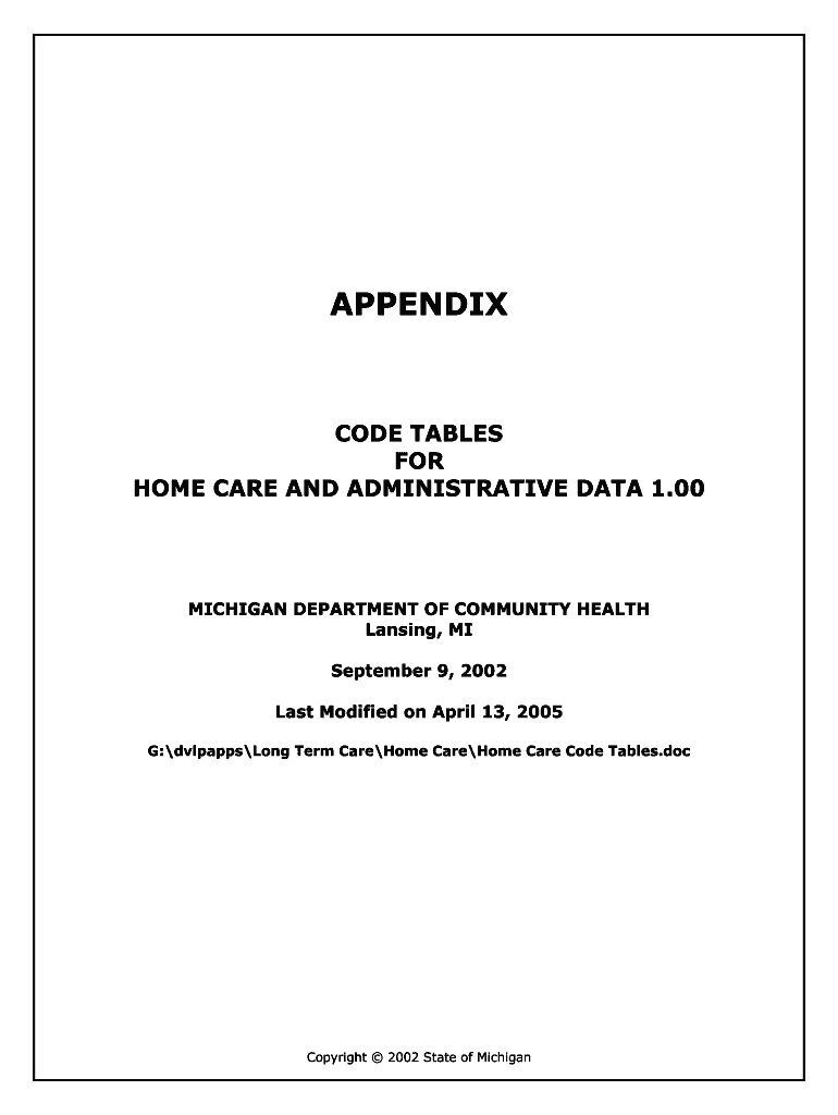 Fillable Online Home Care Code Tables.doc Fax Email Print - pdfFiller