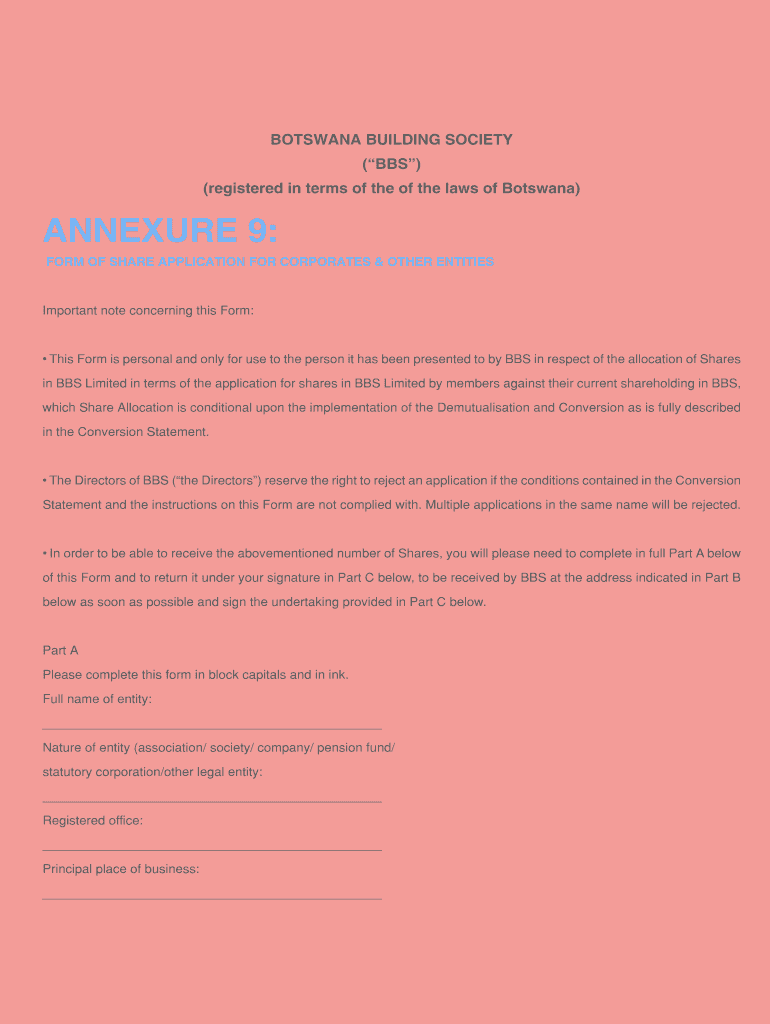 Fillable Online Annexure 9 (FORM OF SHARE APPLICATION FOR ... Fax Email ...