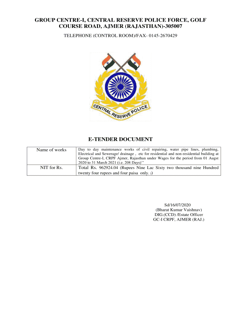 Gc 2 Crpf Ajmer - Fill Online, Printable, Fillable, Blank | pdfFiller