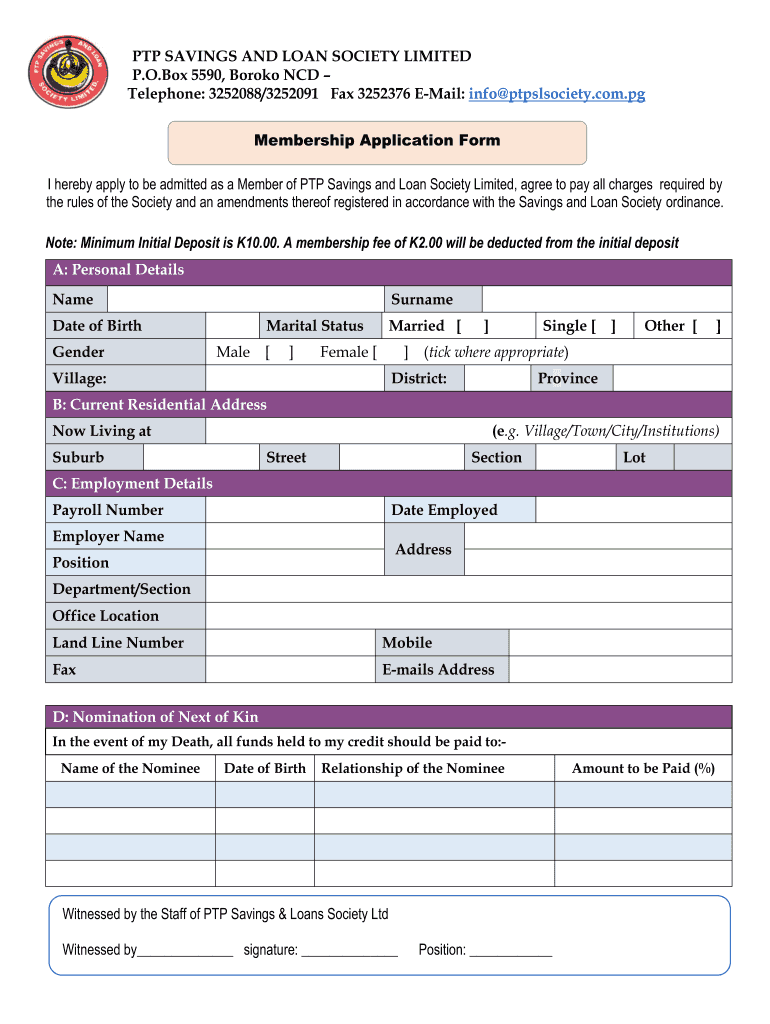PTP SAVINGS AND LOAN SOCIETY LIMITED - Fill and Sign Printable Template ...