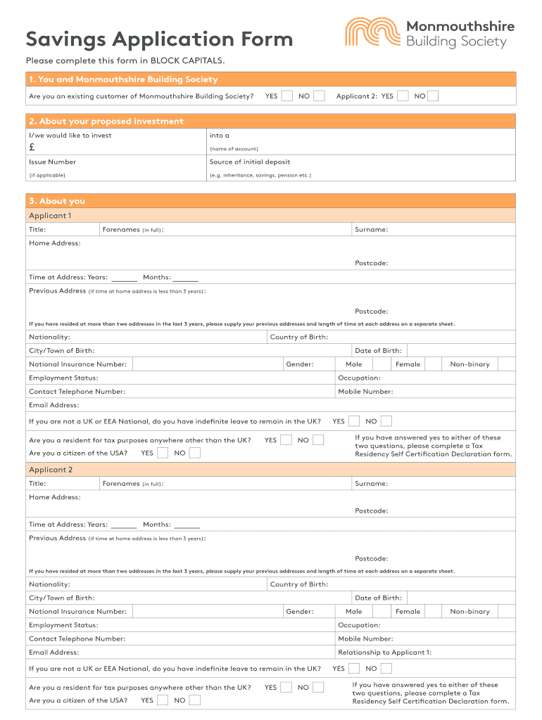 Fillable Online Savings Application Form - Monmouthshire Building ...