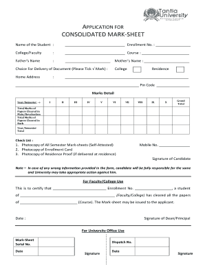 Fillable Online CONSOLIDATED MARK-SHEET Fax Email Print - pdfFiller