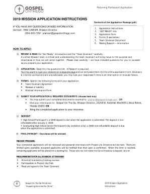 Fillable Online 2019 MISSION APPLICATION INSTRUCTIONS Fax Email Print ...
