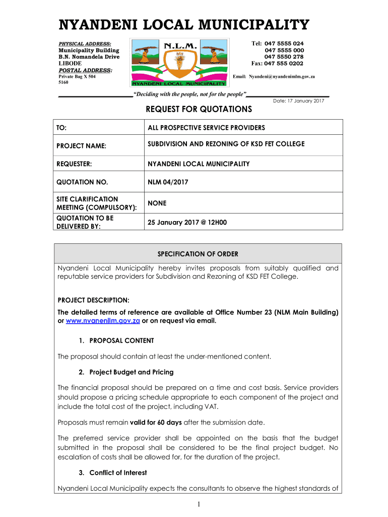 Fillable Online nyandenilm gov Request for Quotation -Subdivision and ...