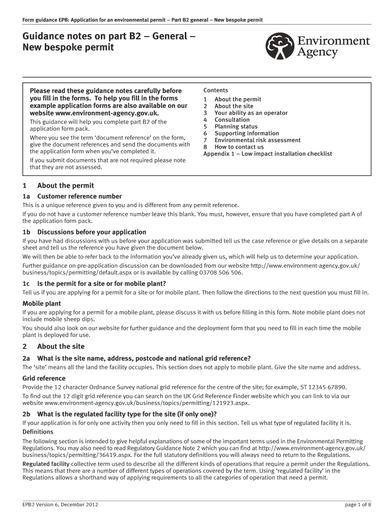Fillable Online Form guidance EPB: Application for an environmental ...